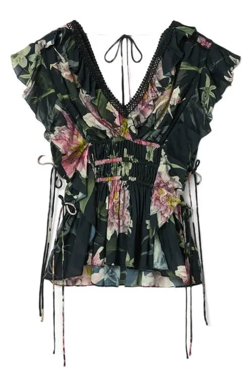 ALLSAINTS Canto Floral Side Tie Top - Crystal Black