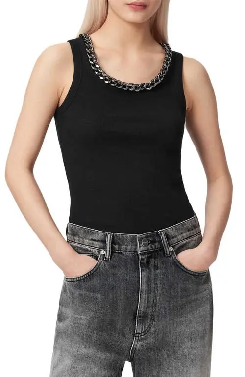 ALLSAINTS Lucy Chain Embellished Rib Knit Tank - Black