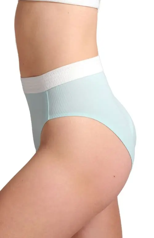 SIELLA Organic Cotton Rib High Waist Brief - Aqua Mist