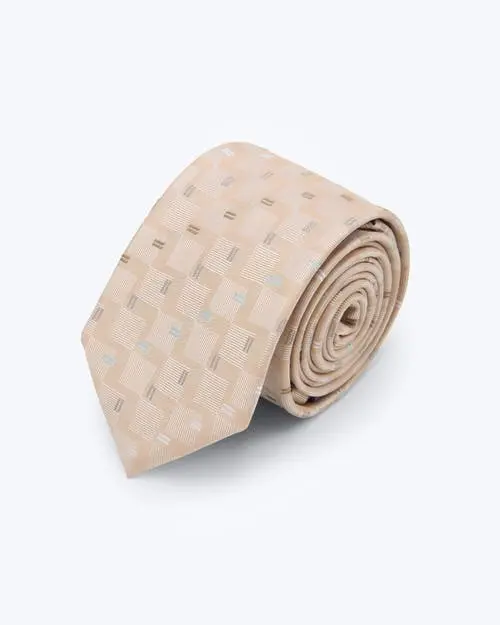 KNOTTERY & CO Pinstripe Tapestry Silk Jacquard Neck Tie - Beige