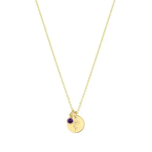 SET & STONES Lily Birth Flower And Birthstone Necklace - Gold/february