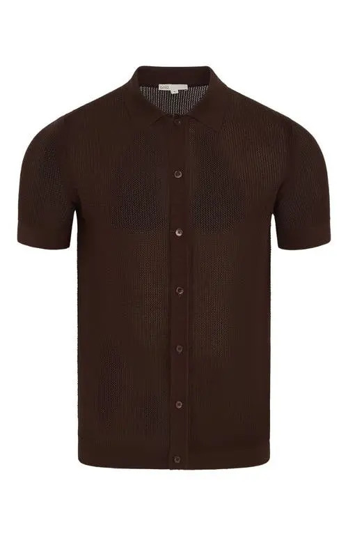 Onia Crochet Knit Button Up Short Sleeve Shirt - Espresso