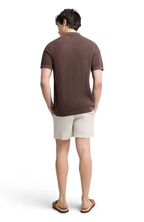 Onia Crochet Knit Button Up Short Sleeve Shirt - Espresso