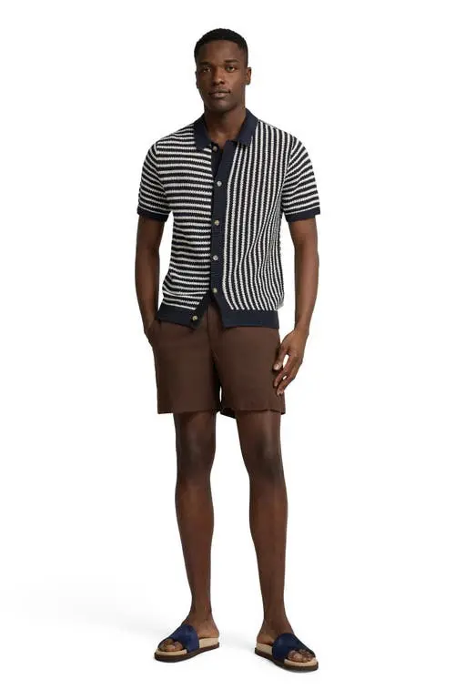 Onia Knit Linen Button-up Short Sleeve - Midnight/egret