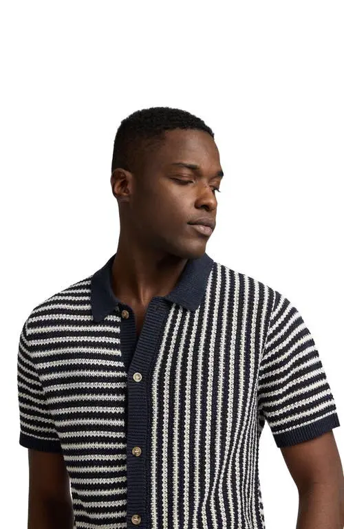 Onia Knit Linen Button-up Short Sleeve - Midnight/egret