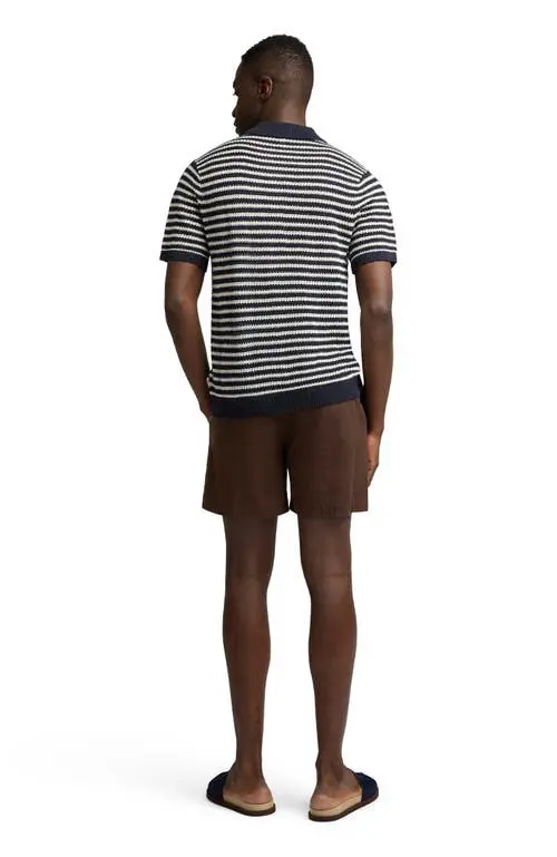 Onia Knit Linen Button-up Short Sleeve - Midnight/egret