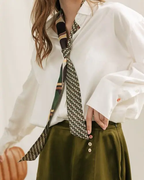 LOST PATTERN Modular Silk Skinny Scarf - Green