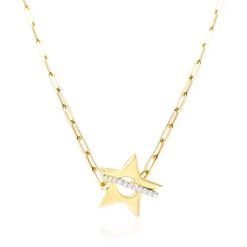 HAUS OF BRILLIANCE 18k Yellow Gold Plated Star Pendant Necklace - Yellow Gold Over Silver
