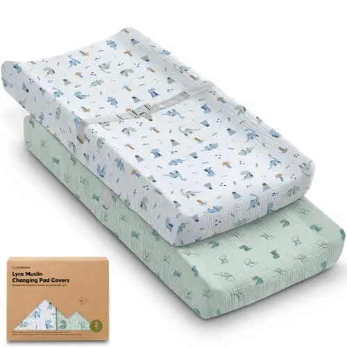 KEABABIES 2-pack Lyra Muslin Changing Pad Covers - Dino Park