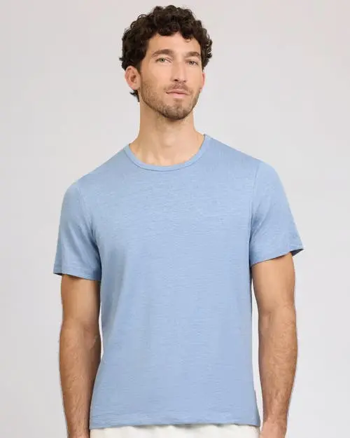 Onia Stretch Linen Crewneck Short Sleeve Tee - Soft Blue