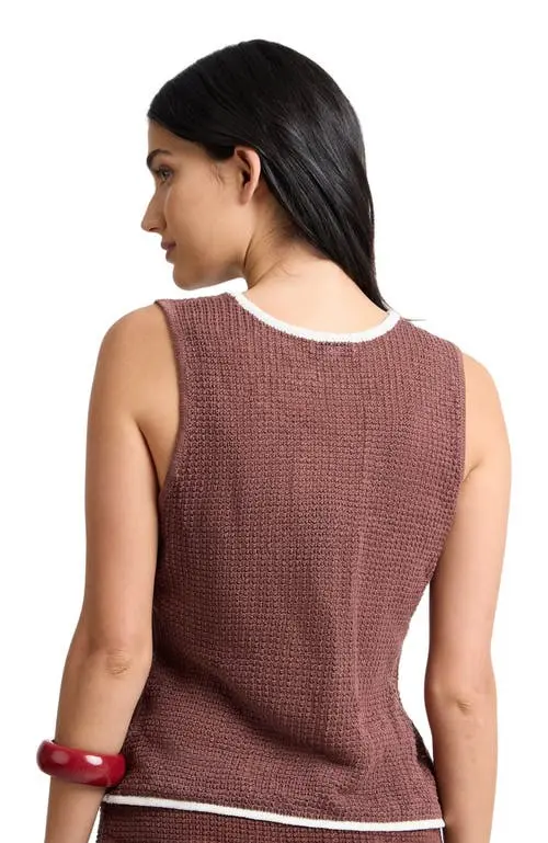 Onia Knit Tie V-neck Tank Top - Brown/white