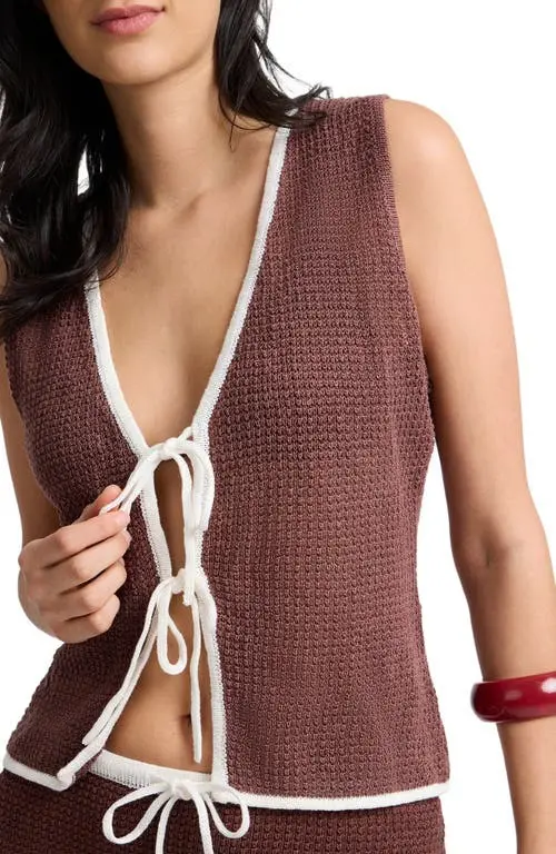 Onia Knit Tie V-neck Tank Top - Brown/white