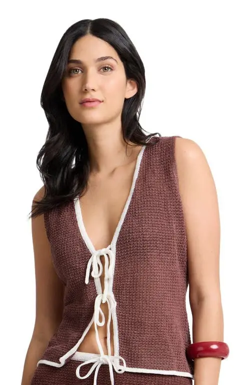Onia Knit Tie V-neck Tank Top - Brown/white