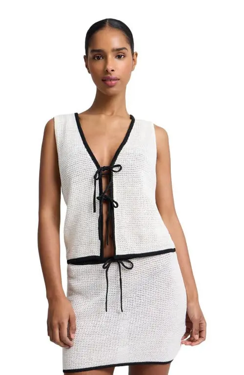 Onia Knit Tie V-neck Tank Top - Egret/black