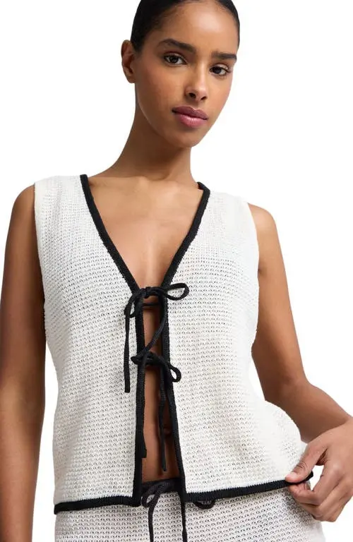 Onia Knit Tie V-neck Tank Top - Egret/black