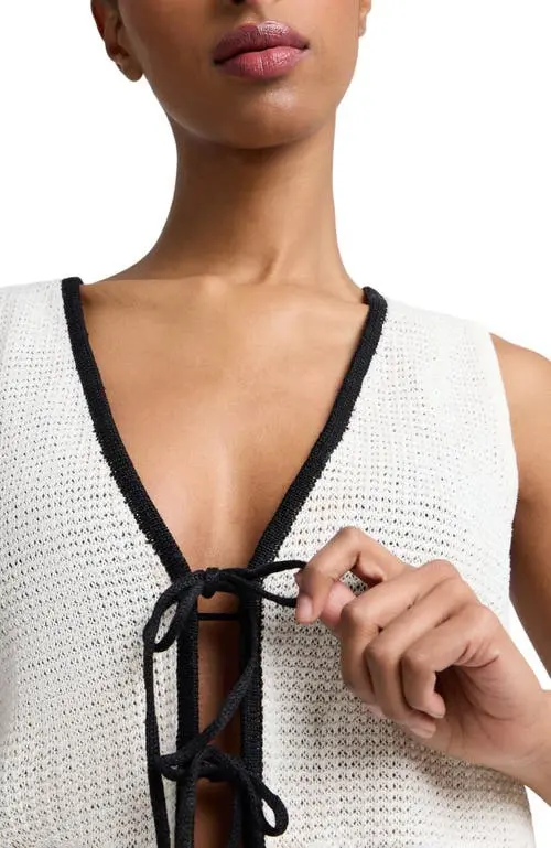 Onia Knit Tie V-neck Tank Top - Egret/black