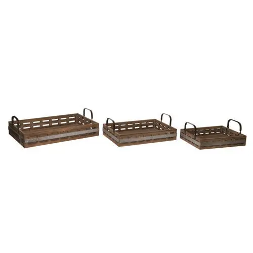 TRANSPAC Wood Everyday Tray Set Of 3 Decorative Trays And Platters For Spring Home Decor - Brown