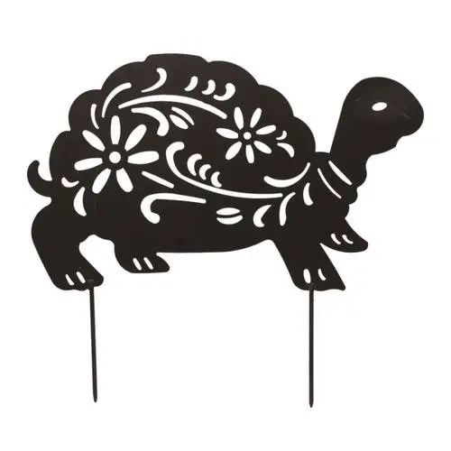 TRANSPAC 18.25 Inch Spring Turtle Critter Cutout Yard Stake Decorative Metal Garden Stake - Black