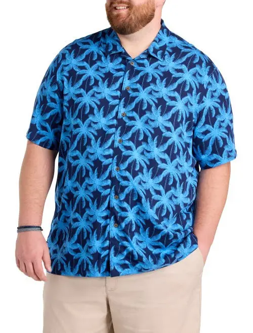 OAK HILL BY DXL Big & Tall Palm Tree Print Sport Shirt V2 - Navy