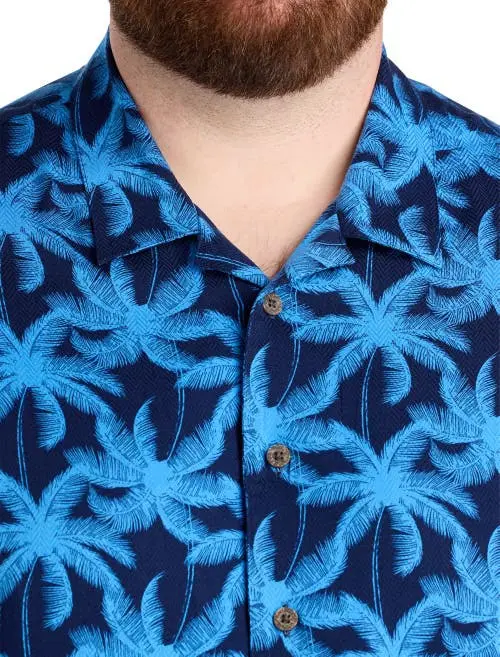 OAK HILL BY DXL Big & Tall Palm Tree Print Sport Shirt V2 - Navy