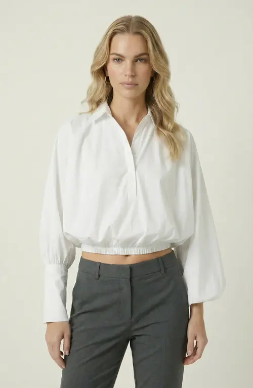 MODENAIRE Long Sleeve Cropped Blouse