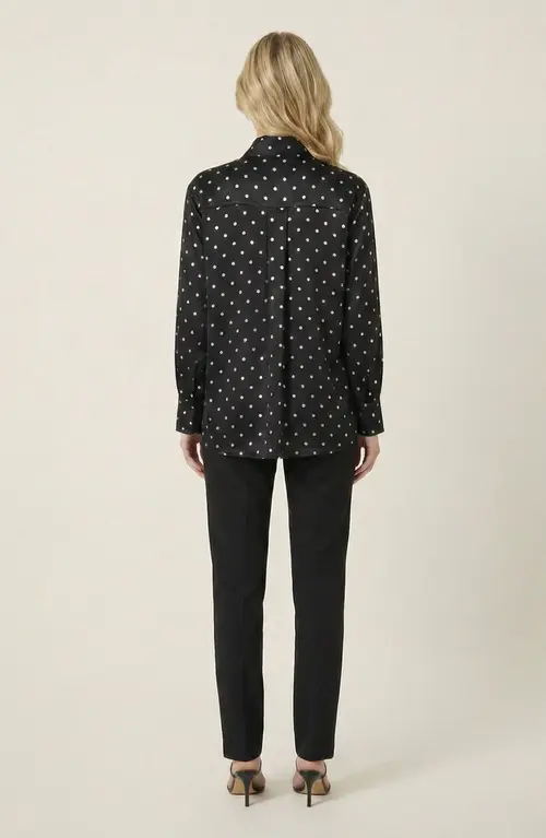 MODENAIRE Polka Dot Tie Neck Blouse