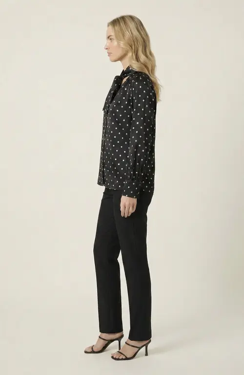 MODENAIRE Polka Dot Tie Neck Blouse