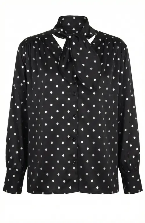 MODENAIRE Polka Dot Tie Neck Blouse