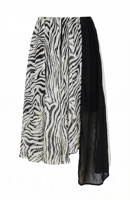 MODENAIRE Printed Sheer Overlay Midi Skirt