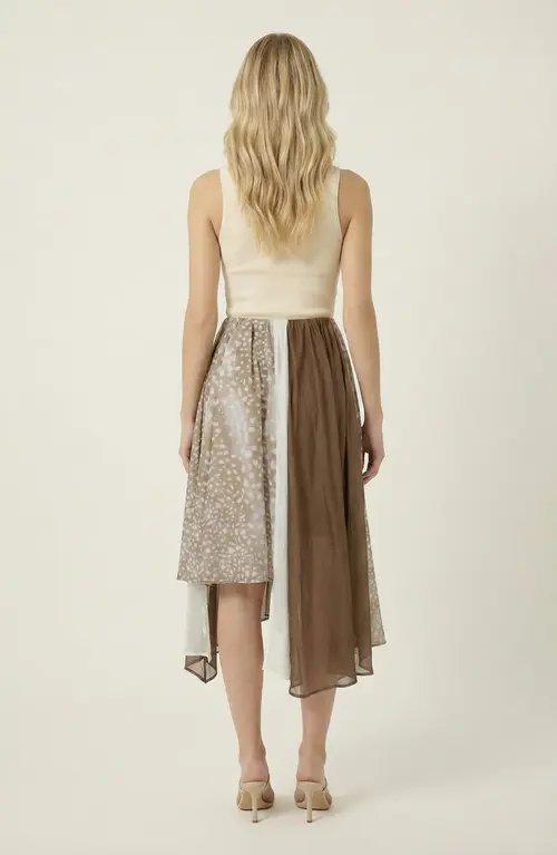 MODENAIRE Printed Sheer Overlay Midi Skirt - Brown