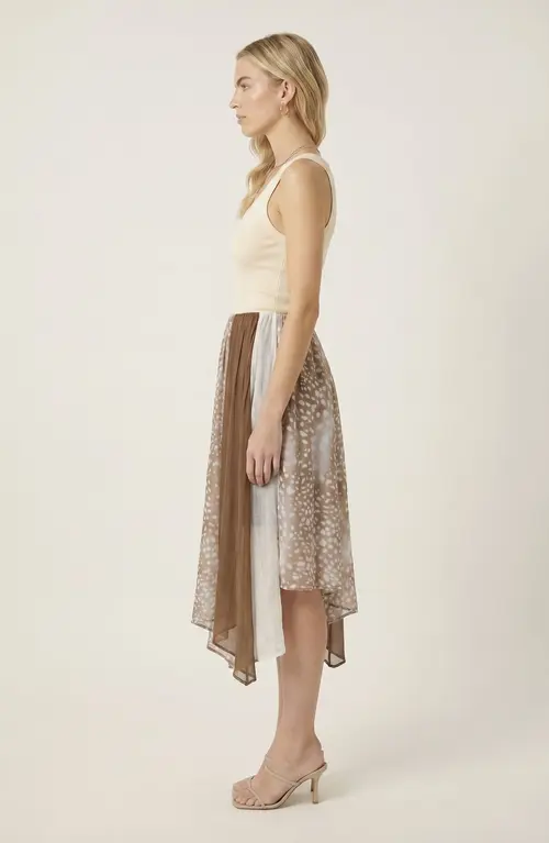 MODENAIRE Printed Sheer Overlay Midi Skirt - Brown