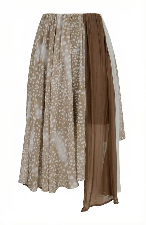 MODENAIRE Printed Sheer Overlay Midi Skirt - Brown