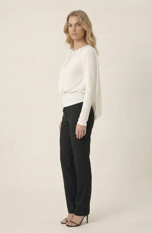 MODENAIRE Draped Open Back Long Sleeve Top