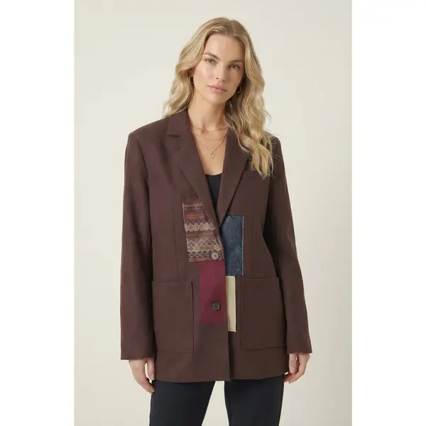 MODENAIRE Patchwork Detail Notched Lapel Blazer