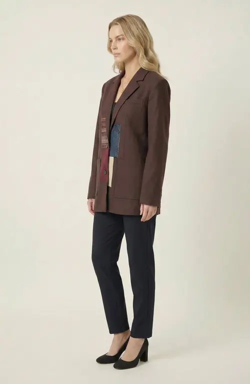 MODENAIRE Patchwork Detail Notched Lapel Blazer