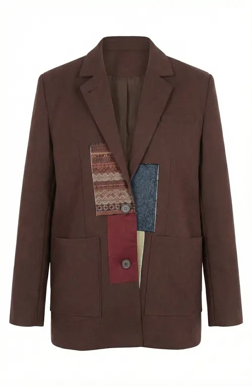 MODENAIRE Patchwork Detail Notched Lapel Blazer