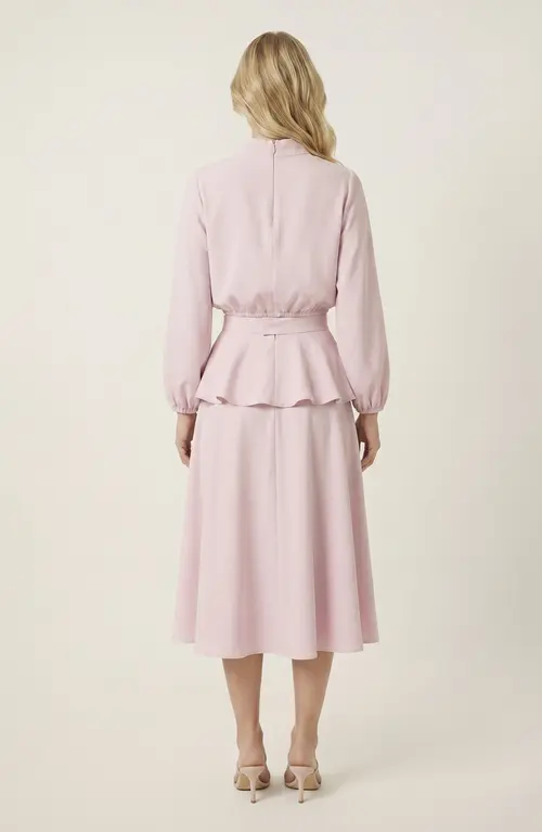 MODENAIRE Mock Neck Top And Peplum Skirt Set