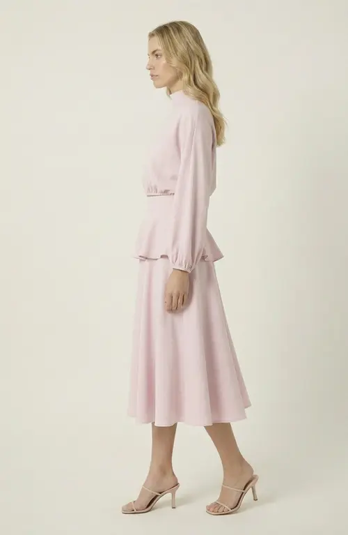 MODENAIRE Mock Neck Top And Peplum Skirt Set