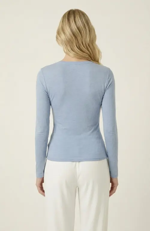 MODENAIRE Long Sleeve Front Tie Henley Top