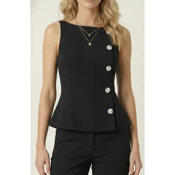 MODENAIRE Sleeveless Asymmetrical Button Top