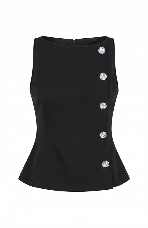 MODENAIRE Sleeveless Asymmetrical Button Top