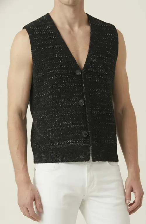 MODENAIRE Textured Knit V-neck Button-front Vest - Black