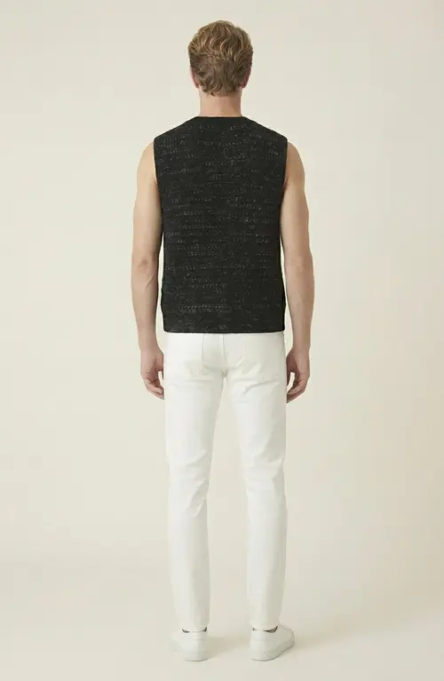 MODENAIRE Textured Knit V-neck Button-front Vest - Black