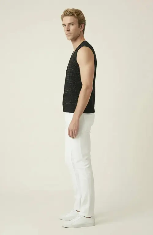 MODENAIRE Textured Knit V-neck Button-front Vest - Black