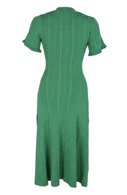 MODENAIRE Button-front Knit Midi Dress With Ruffled Short Sleeves - Green