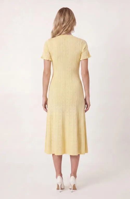 MODENAIRE Button-front Knit Midi Dress With Ruffled Short Sleeves - Yellow