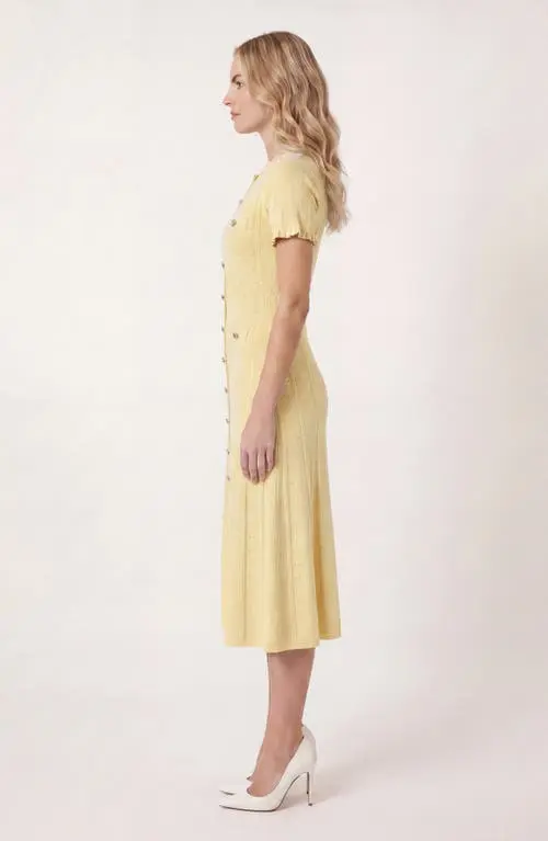 MODENAIRE Button-front Knit Midi Dress With Ruffled Short Sleeves - Yellow