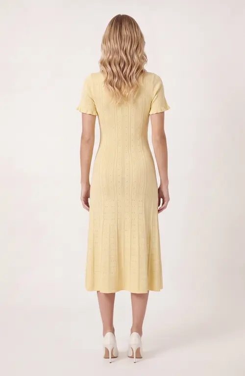 MODENAIRE Button-front Knit Midi Dress With Ruffled Short Sleeves - Yellow