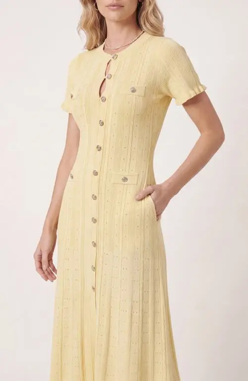 MODENAIRE Button-front Knit Midi Dress With Ruffled Short Sleeves - Yellow