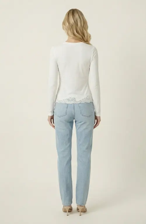 MODENAIRE Lace Trim Henley Top